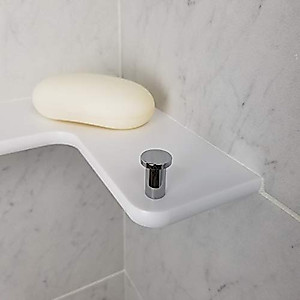 TileWare Corner Shelf for Bathroom Shower & Tub with Sponge or Loofah Hook, Bath - Floating Tile Wall Mount Shelves & Organizer Stand for Shampoo & Bathtub Accessories (Polished Chrome - Hook)