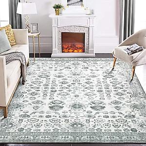 GAOMON Area Rug 9x12 Distressed Wahable Rug Vintage Tribal Medallion Large Rug Non Slip Washable Rug Accent Rug for Living Room Dining Room Office, Grey