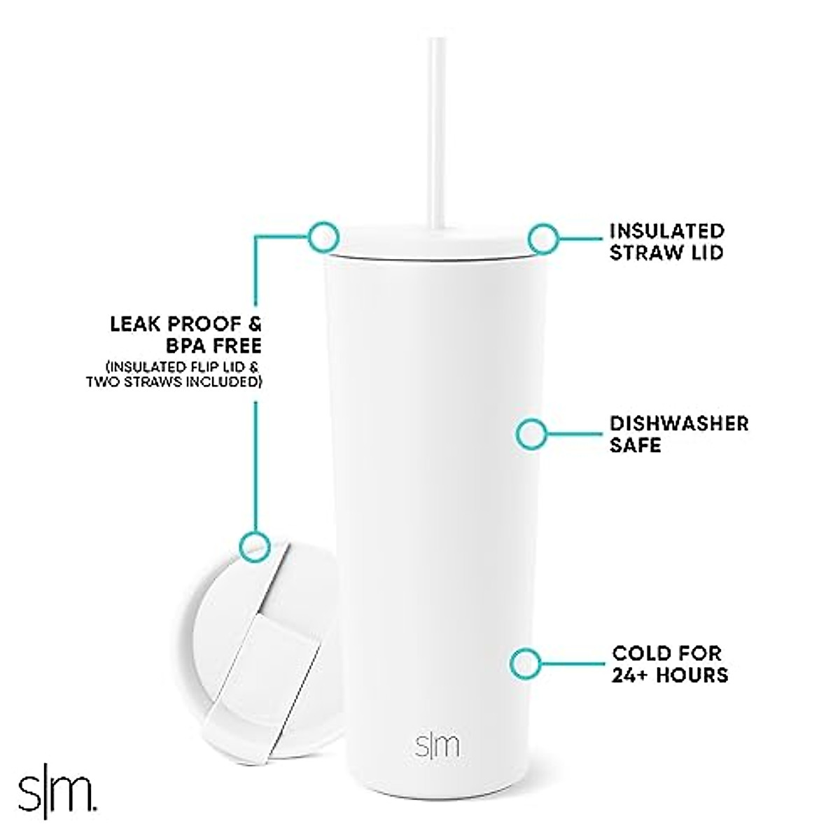 Simple Modern Insulated Tumbler with Lid and Straw | Iced Coffee Cup Reusable Stainless Steel Water Bottle Travel Mug | Gifts for Women Men Her Him | Classic Collection | 24oz | Winter White