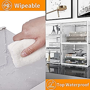 WAYTRIM Stackable Sneaker Storage Shoe Box, Foldable 10 Pack Storage Container 6 Small and 4 Large Clean Plastic Shoe Storage Organizers Drop Front Stackable and Foldable Box for Sneakers - White