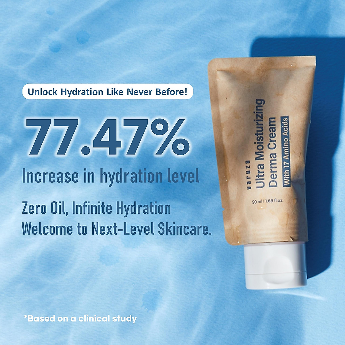 varuza Ultra Moisturizing Derma Facial Cream – Oil Free Deep Hydrating Face Moisturizer – Vegan, EWG Verified Product Korea Skin Care with Hyaluronic Acid, Amino Acids, Non-Sticky Unscented Lotion