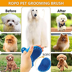 ROPO Dog Grooming Brush, Pet Shampoo Bath Brush Soothing Massage Rubber Comb with Adjustable Ring Handle for Long Short Haired Dogs and Cats 2pcs