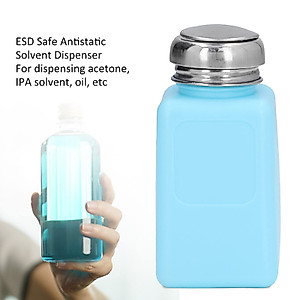 Garosa 200ML Press Type Solvent Dispenser Push Type Anti Static Alcohol Bottle Push Down Pump Dispenser Bottle ESD Bottle with Stainless Steel Lid(blue)