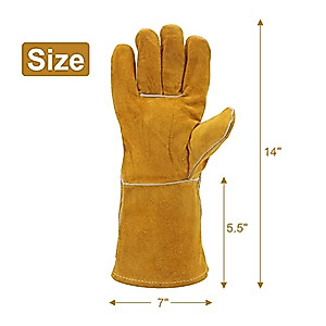 KOP&WDHOM Welding Gloves 14" Heavy Duty Gloves for Heat & Wear Resistant Lined Premium Leather&Fireproof Stitching Heat Resistant for Fireplace/Welders/BBQ/Gardening Stuff Gloves