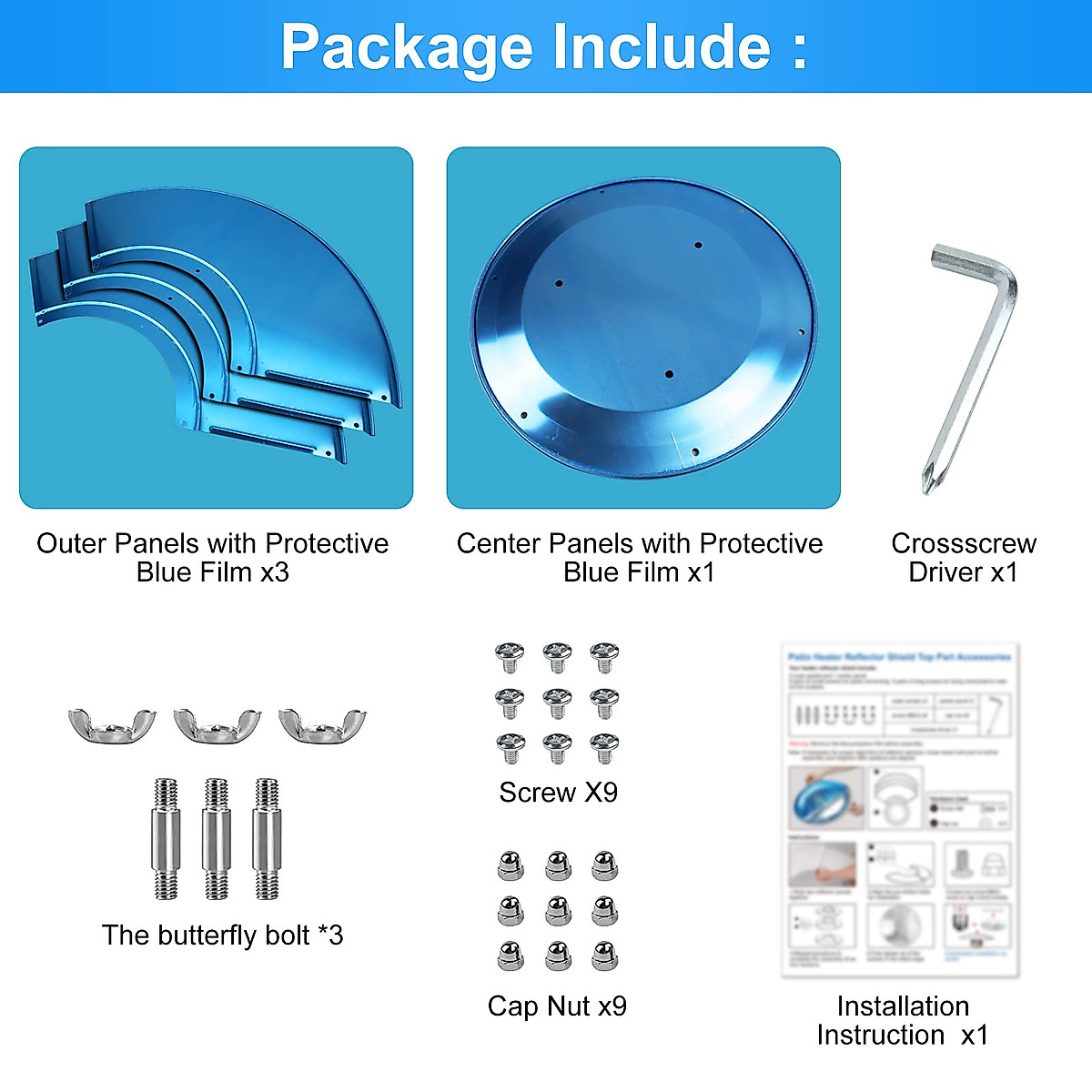 ARLBA Upgraded Outdoor Patio Heater Reflector Shield, Propane Heat Reflector Shield Top for Outdoor Heaters，Outdoor Heater Replacement Dome Part with All Hardware,33" Universal Fit(3-Hole Mount)