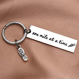 LParkin Runners Cross Country Marathon Keychain Jewelry Coach Training One Mile at A Time Gift for Track and Field Charm Stainless Steel (13.1)