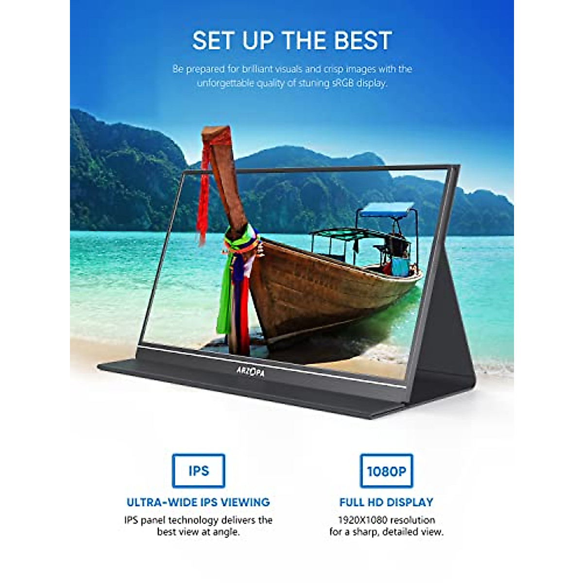 ARZOPA Portable Monitor, 15.6'' 1080P FHD Laptop Monitor USB C HDMI Computer Display HDR Eye Care External Screen w/Smart Cover for PC Mac Phone Xbox Switch PS5-S1 Table