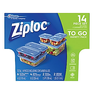 Ziploc Food Storage Meal Prep Containers with One Press Seal, For Travel & Organization, Dishwasher Safe, 14 Piece Set (Variety Pack)