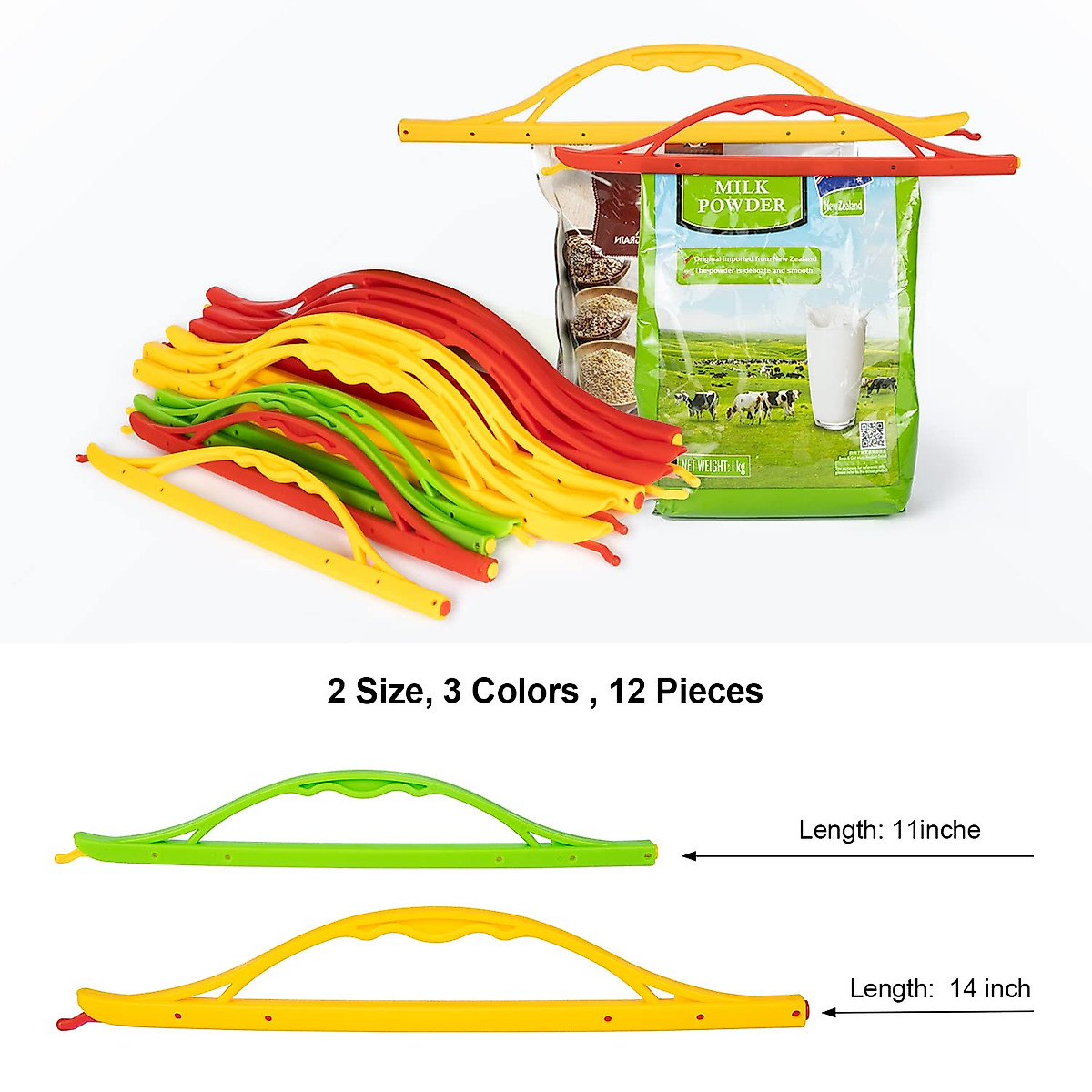 12 Pieces Bag Clips for Bags Plastic Bag Sealer with Handle,Bag Sealing Clips for Open Bags Clips for Food Packages,Binder Clips Chip Clips Food Storage Fresh Keeping (11/13.7 inch)…