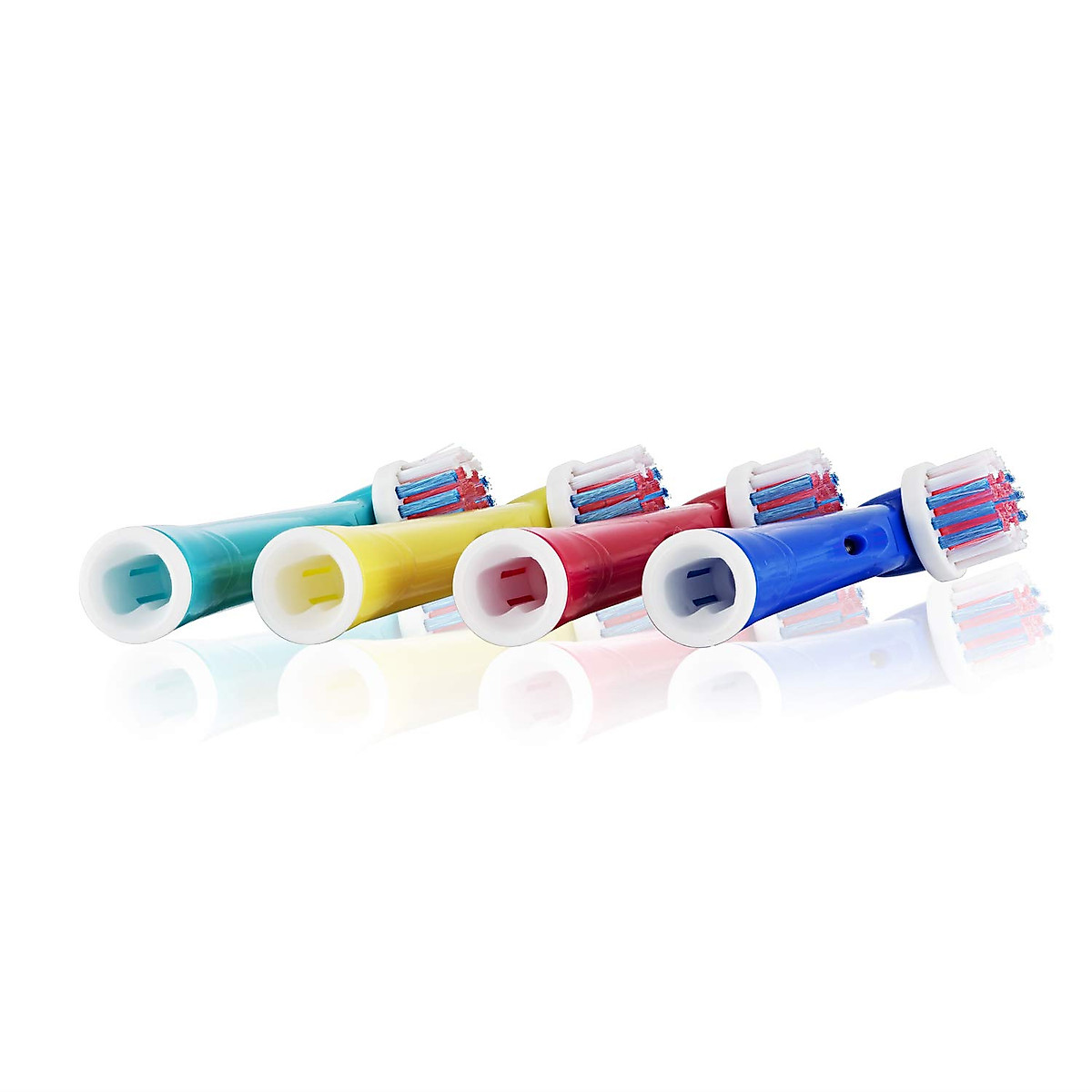 Kids Brush Heads Compatible with Oral-B Power Toothbrush, Red, Blue, Yellow & Teal Colors - Pack of 4