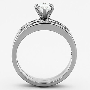 Marimor Jewelry 1.65 Carat Marquise Cut Cubic Zirconia Stainless Steel 316 Wedding Ring Set Size 5