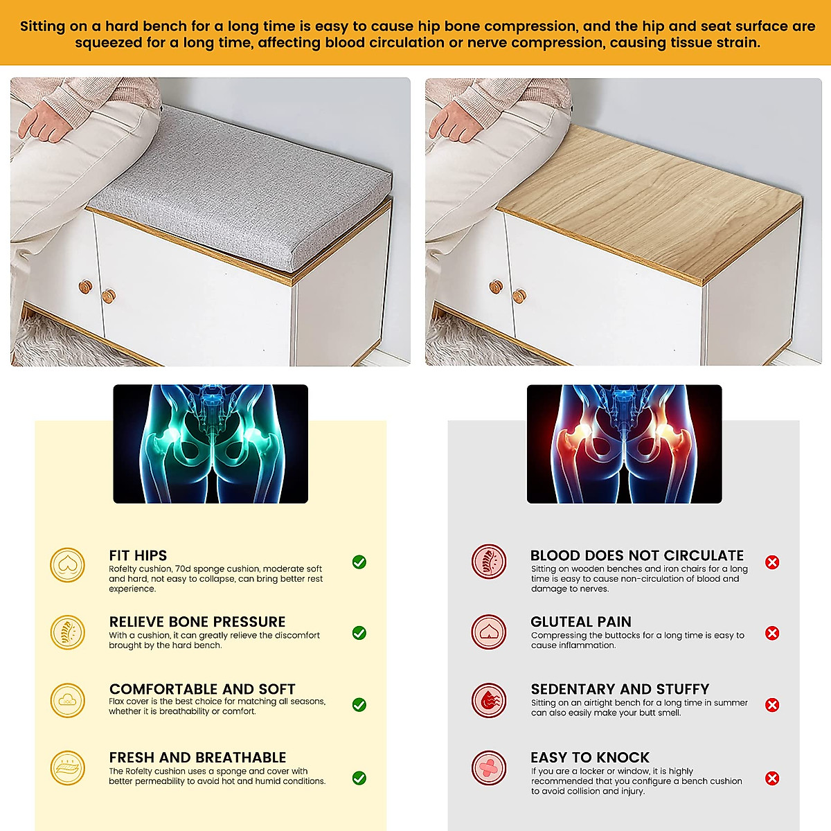 ROFIELTY Custom Size Bench Cushion Patio Bench Seating Cushion Indoor Bench Cushion Outdoor/Indoor Bench/Swing Cushion Porch Swing Cushion Bench Pads (Red,31.4 * 11.8 * 1.96in)