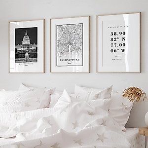Dear Mapper Washington DC United States View Abstract Road Modern Map Art Minimalist Painting Black and White Canvas Line Art Print Poster Art Print Poster Home Decor (Set of 3 Unframed) (24x36inch)