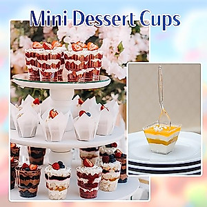 Weewooday 200 Pcs Clear Plastic Dessert Cups with Lids and Spoons Parfait Cups with Lids Dessert Cups with Lids Disposable Dessert Containers for Ice Cream Appetizer Pudding, 2 oz, 3.3 oz, 5 oz, 7oz
