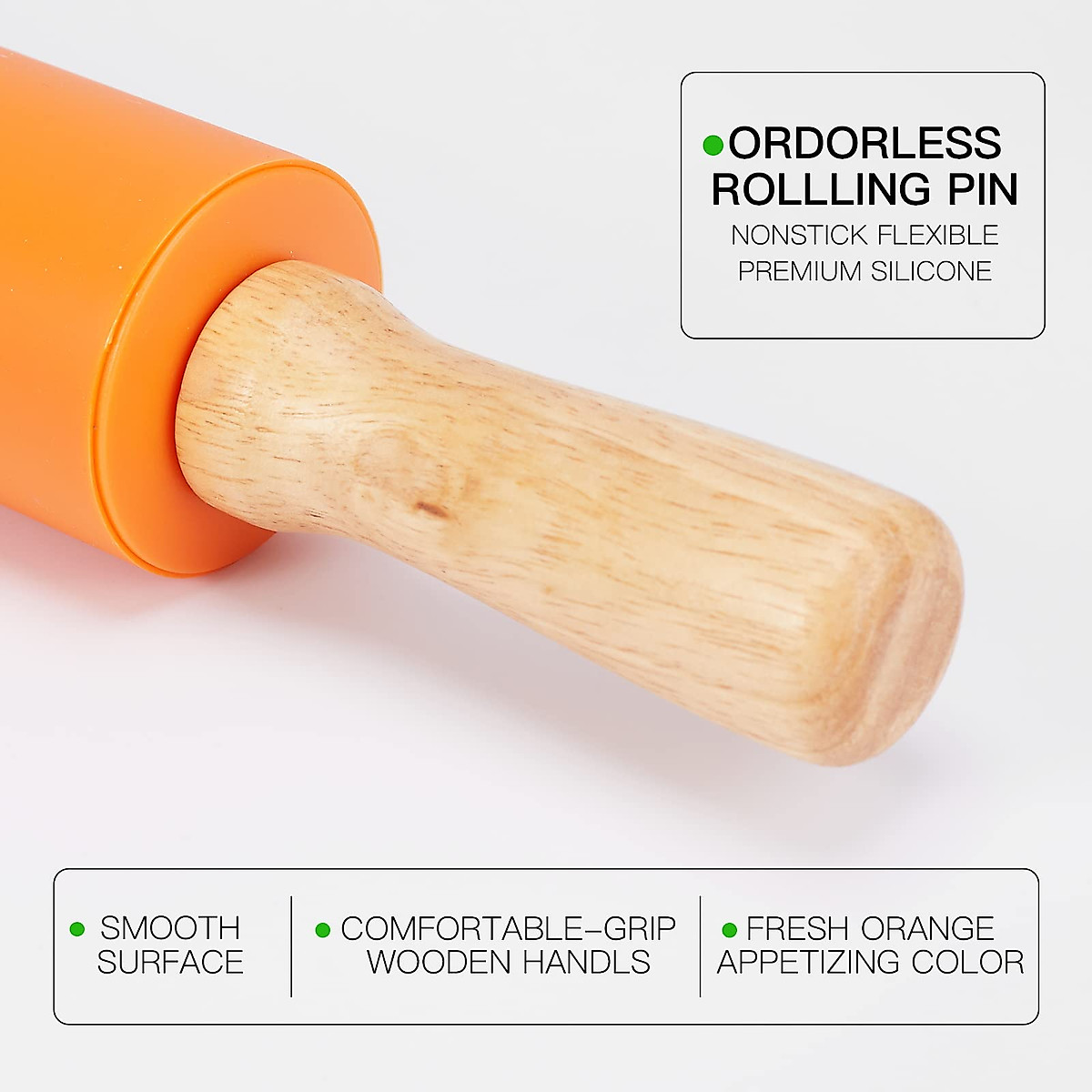 Rolling Pin and Silicone Baking Mat Combo Set, Solid Wood Handle Rolling Pin 15 inch & Nonstick Oven Liner Countertop Mat for Making Pie Crust Cookie Pizza and Pasta Dough