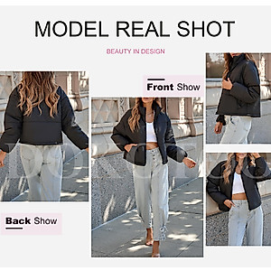 Dokotoo Puffer Jacket Womens Winter Casual Quilted Jackets Fashion Fall Full Zip Up Long Sleeve Drop Shoulder Oversized Stand Collar Padded Coats Baggy Warm Outerwear with Pockets Black X-Large