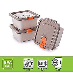 Plastic Food Storage Containers w/attached Lids. Multi sizes Containers. Microwave/Freezer & Dishwasher Safe - Steam Release Valve. BPA/Free (16, Beige & Orange)