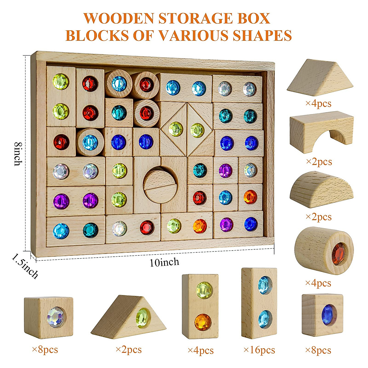 Wooden Building Blocks with 50 Pcs Rainbow Stacker Sensory Blocks Stacking Game Construction Building Toys Set Preschool Construction Color Block Learning Educational Toys for 3-5 Toddlers Boys Girls