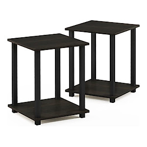 Furinno Jaya Simple Home 3-Tier Adjustable Shelf Bookcase, Espresso & Simplistic Set of 2 End Table, Espresso/Black