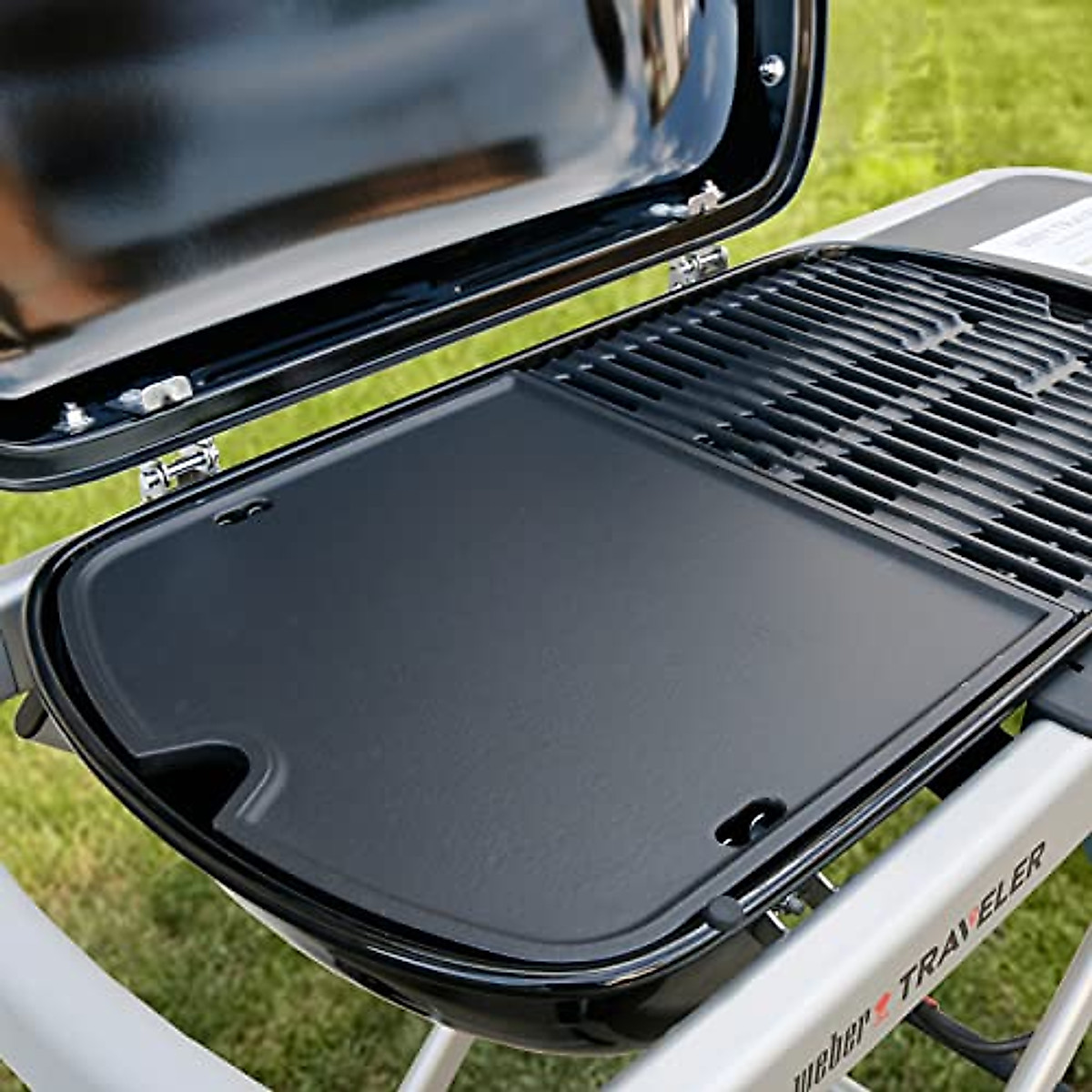 Hisencn Cast Iron Grill Griddle for Weber Traveler Portable Gas Grill, Cooking Griddle for Weber Traveler 9010001 Outdoor BBQ Grill Replacement Part, Black