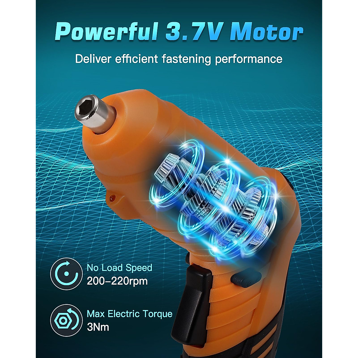 Vastar Cordless Electric Screwdriver Set, 48Pcs 3.7V Rechargeable Screwdriver Kit, Dual Position Handle, Battery Indicator, Flexible Shaft, LED Light