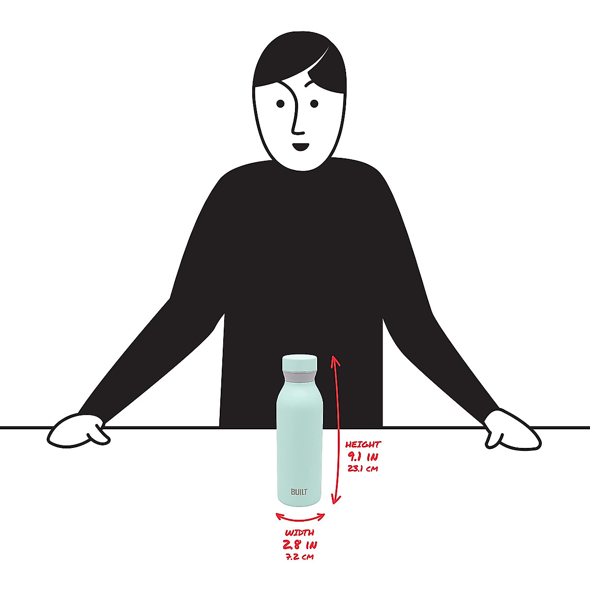 BUILT Cascade Double Wall Vacuum Insulated Stainless Steel Bottle with Comfort Grip and Twist Lid, 18 ounces