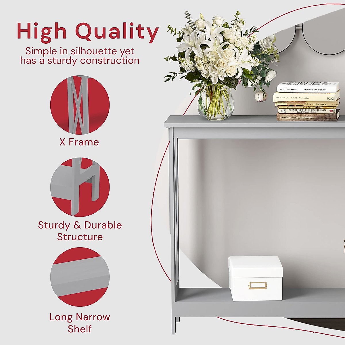 Safdie & Co. - Gray Console Table, 2-Layer Entryway Table, Console Tables for Entryway, Use As Doorway Table, Sofa Table, or Accent Furniture for Decorating Foyer, 12 x 31.5 x 39.5 Inches