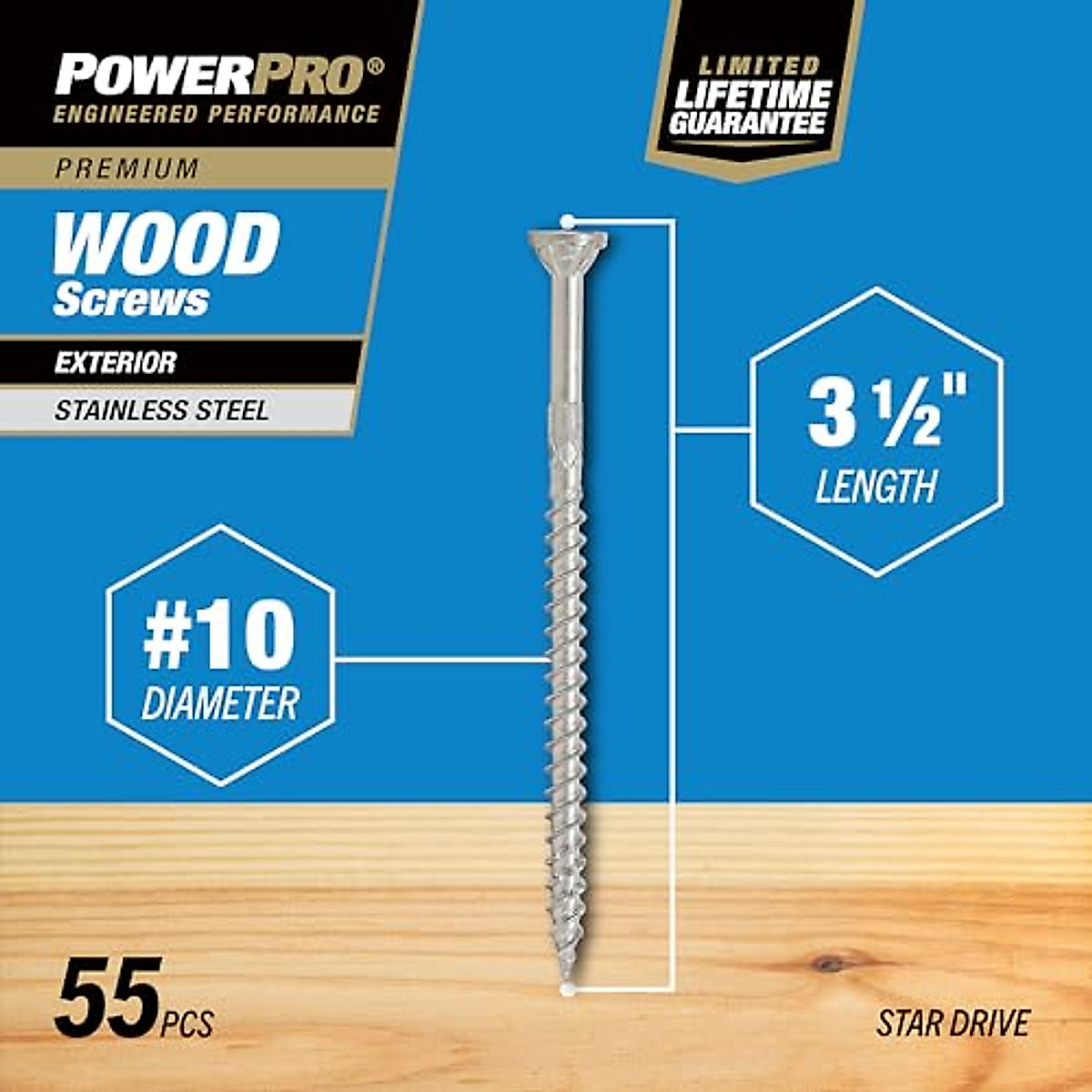 Power Pro Premium 305 Stainless Steel Wood Screws (#10 x 3-1/2") - 1lb Box