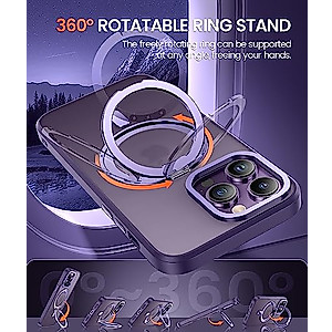 Caka 360° Rotatable Ring for iPhone 14 Pro Max Phone Case with Screen Protector & Kickstand Magnetic Ring Holder Protective Matte Case for iPhone 14 Pro Max 6.7 inches - Deep Purple