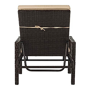 Safavieh PAT9000A Outdoor Collection Alma Brown and Beige Rattan Sun Lounger Lounge Chair