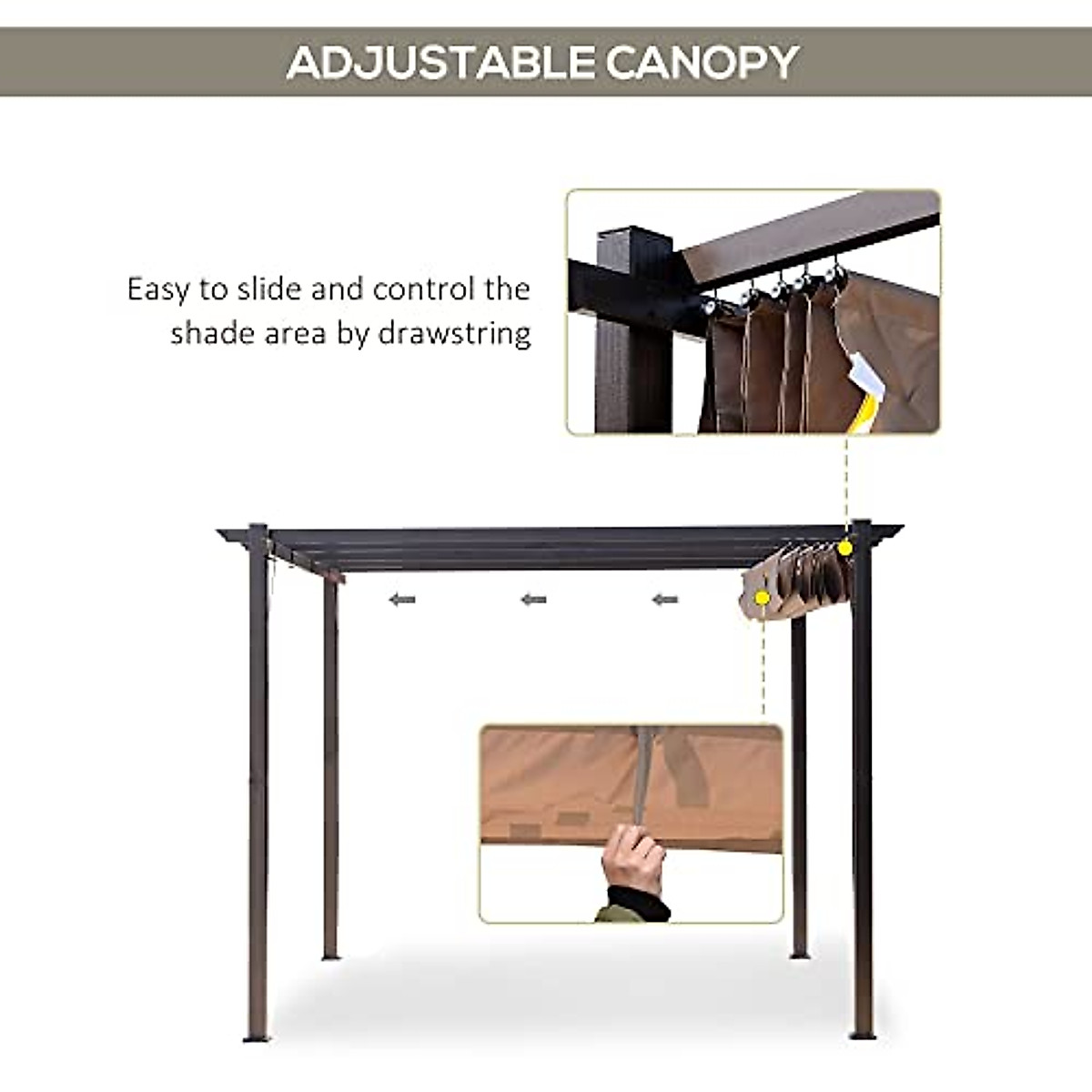 Outsunny 10' x 10' Outdoor Retractable Pergola Canopy, Aluminum Patio Pergola, Backyard Shade Shelter for Porch Party, Garden, Grill Gazebo - Brown