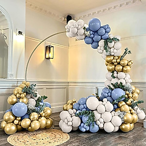 Dusty Blue Baby Shower Balloon Arch Garland Kit, 139PCS Fog Blue White Sand Metallic Gold Balloons for Neutral Boho Wedding Bridal Shower Birthday Party Decorations