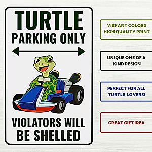 Venicor Turtle Parking Sign Decor - 9 x 14 Inches - Aluminum - Turtle Gifts for Turtle Lovers Women - Pet Turtle Tank Accessories Habitat Decorations Poster
