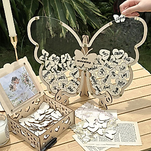 OurWarm Wedding Guest Book Alternative, Wooden Butterfly Wedding Decor Guest Book with 50 Hearts, 50 Butterflies, Marker Pen, Wedding Decorations for Reception Wedding Signs for Anniversary, Ceremony