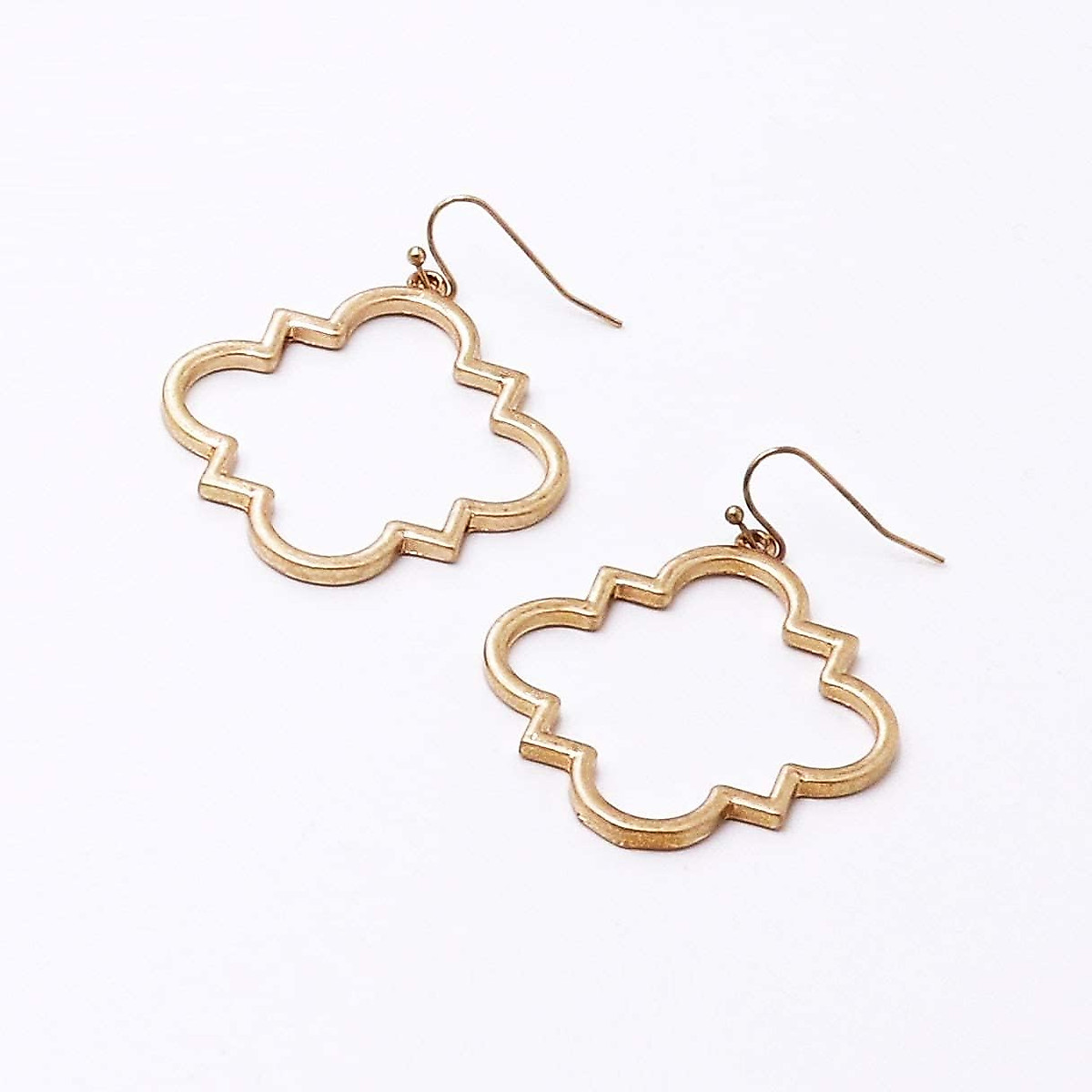 POMINA Quatrefoil Clover Gold Dangle Drop Earrings Gold Silver Two Tone Textured Trendy Fashion Earrings for Women