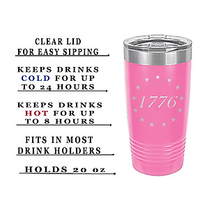 Rogue River Tactical Betsy Ross 1776 American USA Flag 20 Oz. Travel Tumbler Mug Cup w/Lid Vacuum Insulated Hot or Cold Military Vet Gift (Pink)