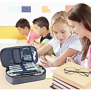 TTVALLEY Office Pencil Case School Pen Case Oxford Stationery Box for Desk Supplies Organization Grey