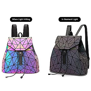 Lieseh Women's Geometric Holographic Glow Backpack Party Style Picks