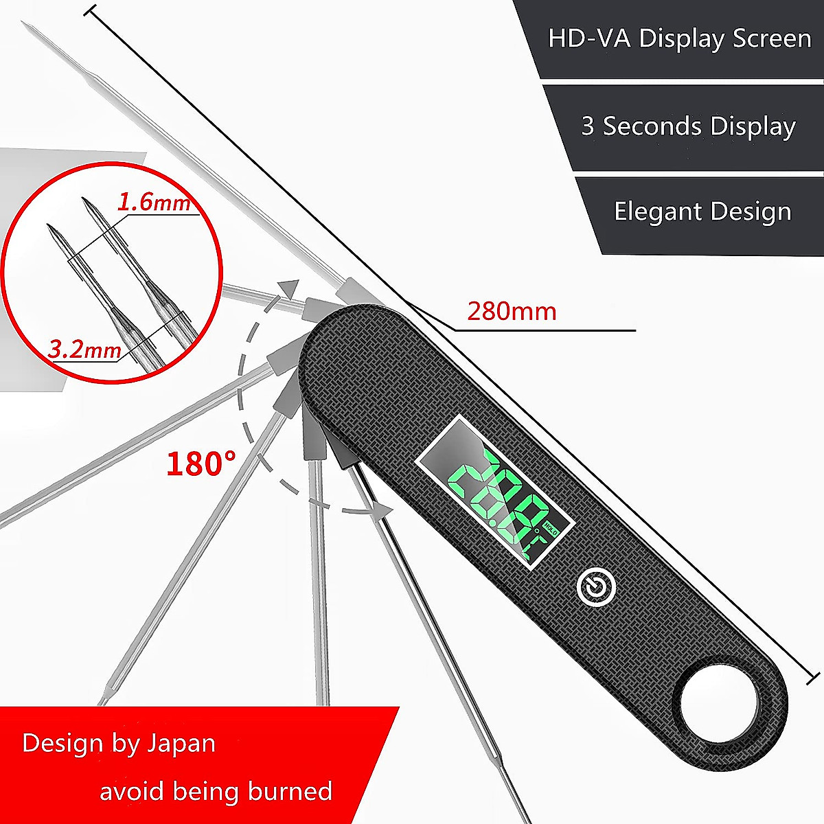Outdoor Cooking Grill Thermometer,Instant Read Digital Meat Thermometer with Back Light Screen,Suitable for Barbecue,Hot Food.