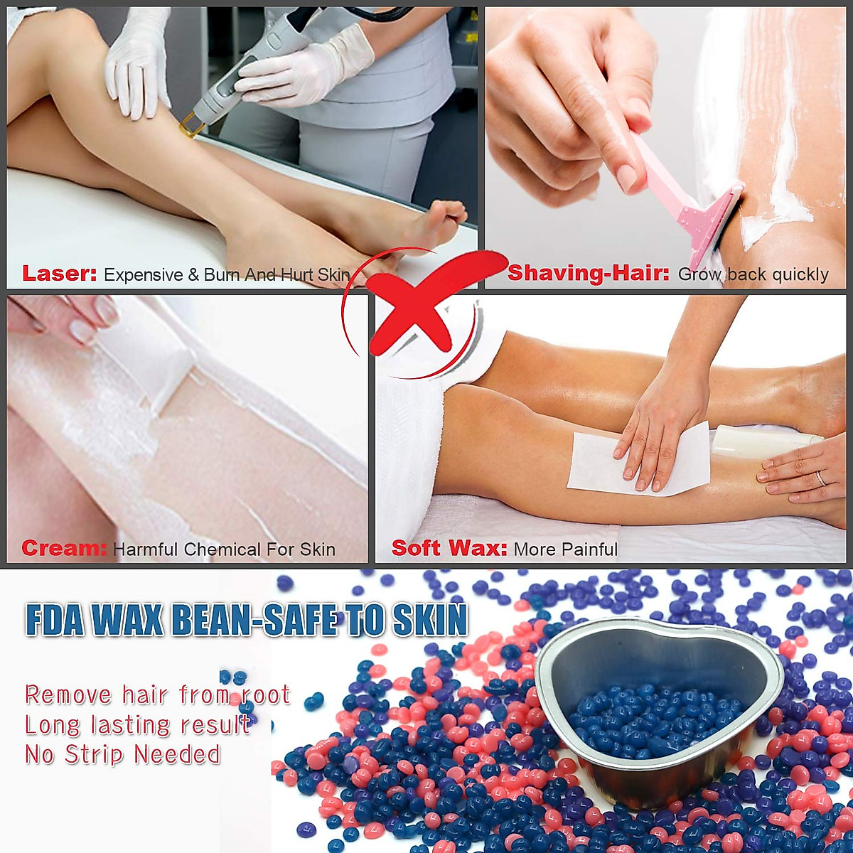 Waxing Kit for Women - Automatic Thermostatic Wax Warmer for Hair Removal Hard Wax Kit with 14.1oz Wax Beads, Beginner Wax Pot Wax Machine for Brazilian Waxing