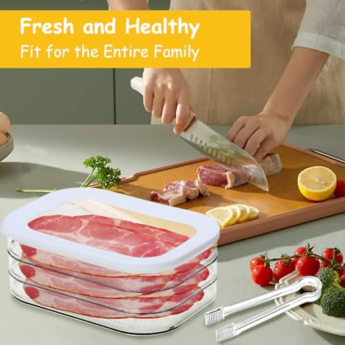 TOWEBOORY 3 Pcs Deli Meat Container for Fridge,Stackable Bacon Lunch Meat Container for Refrigerator,Food Storage Boxes with Lid for Cold Cuts, Salami,for Fridge Airtight Deli Holder