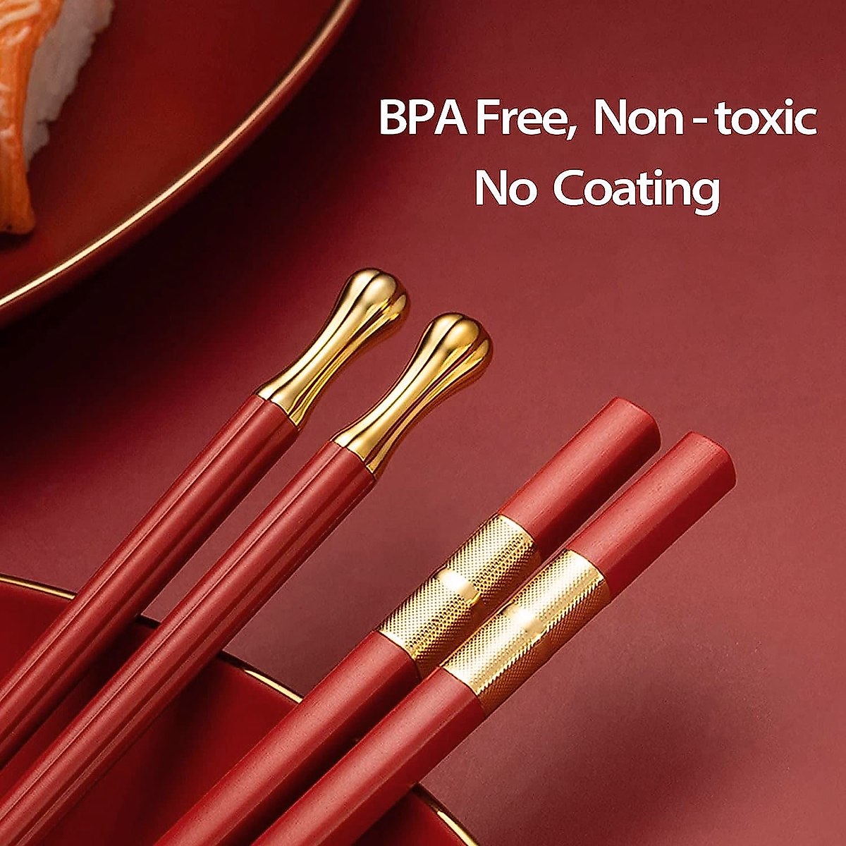 6 Pairs Red Chopsticks, Chinese Reusable Chopsticks Dishwasher Saf, 9.6in/24.3cm Anti-Slip Chop Sticks Fiberglass for Family