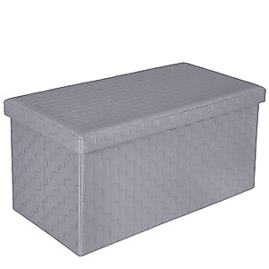 B FSOBEIIALEO Folding Storage Ottoman, Faux Leather Footrest Seat Long Bench Storage Box Chest, Grey 30"x15"x15"