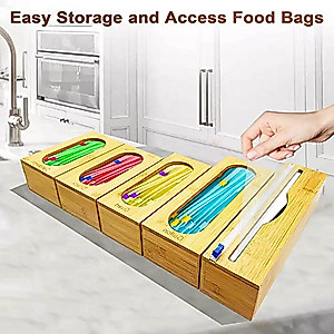 OOAZ 5-in-1 Bamboo Drawer Organizer for ziplock Bags, Separate baggie and sandwich bag organizer for drawer, Multi-Use Ziplock Drawer storage Organizer for Kitchen
