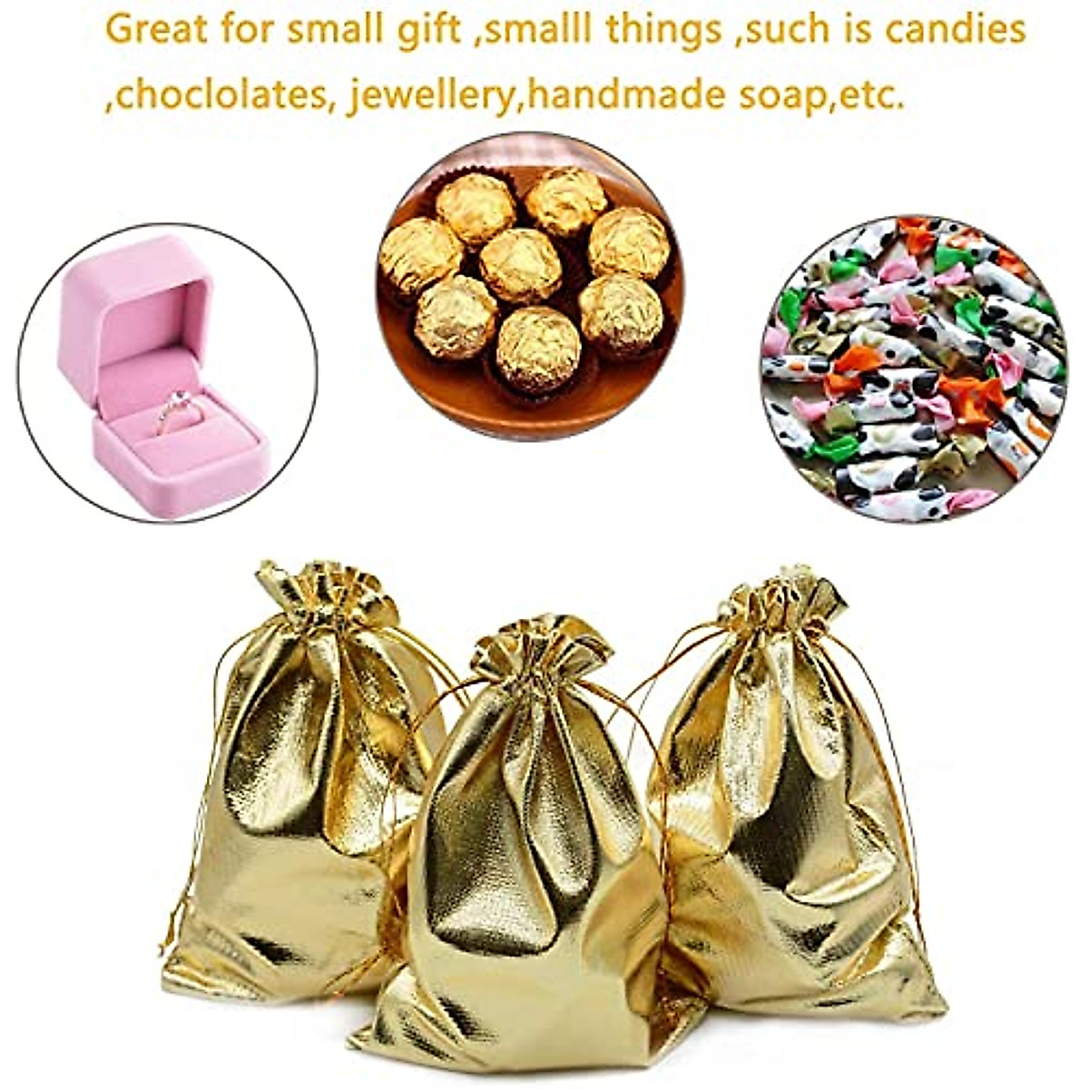 BEAVOING Pack of 50 5"x 7" Heavy Duty Gold Drawstring Organza Jewelry Pouches Wedding Party Christmas Favor Gift Candy Chocolate Bags (Gold, 5x7)