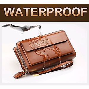 Mens Large Long Leather Clutch Hand Bag Wallet Purse Travel Passport Business Cell Phone Holster Credit Card Holder Case for Dad Husband (Black)