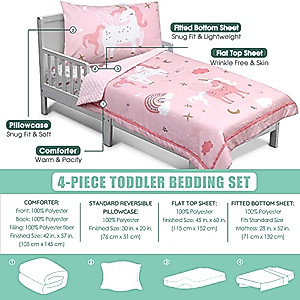 ACRABROS Toddler Bedding Set-4 Pieces Toddler Bedding Sets for Girls Boys Includes Comforter Fitted Sheet Flat Sheet and Reversible Pillowcase,Ultra Soft Toddler Bed Set, Unicorn