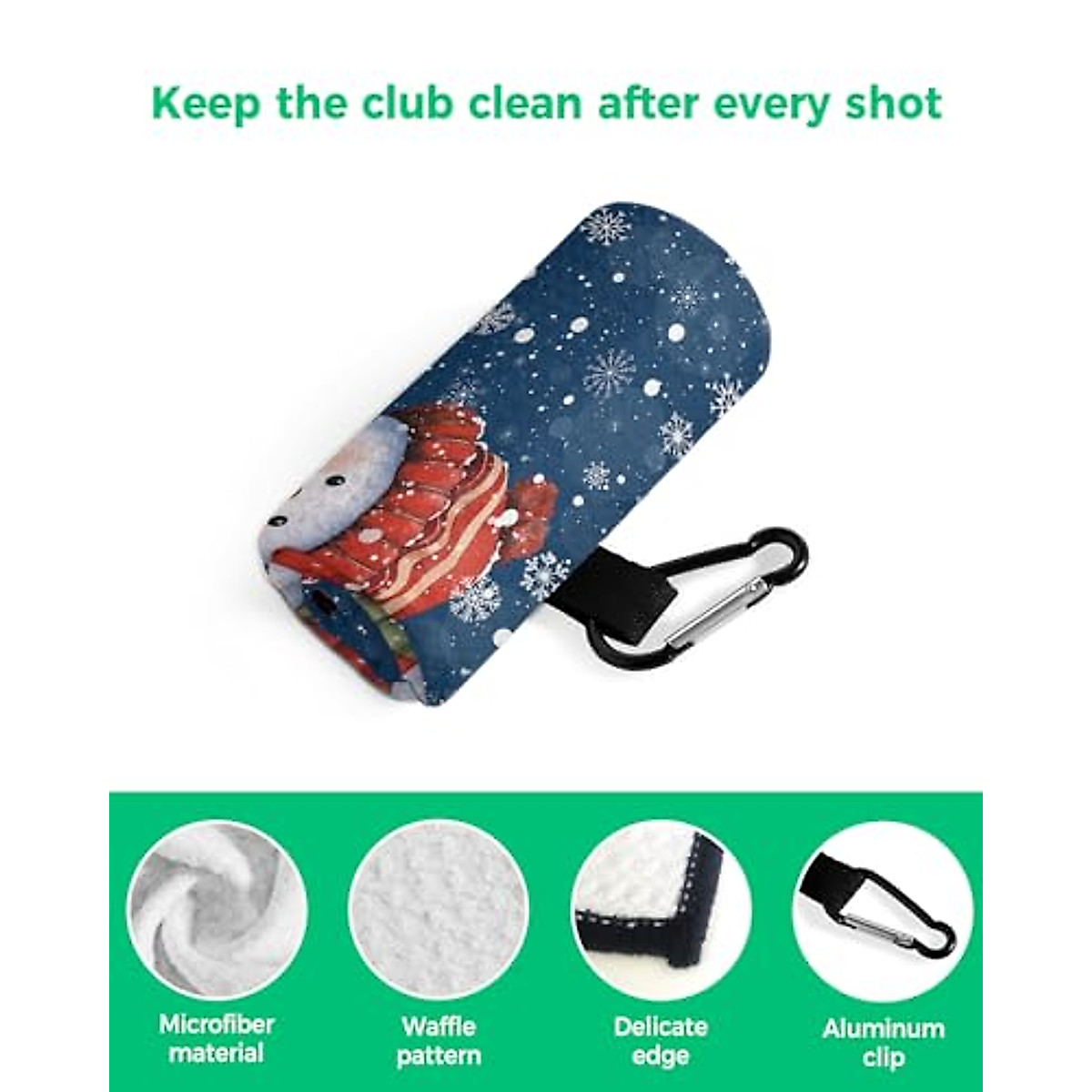 Yun Nist Golf Towel Christmas Snowman Snowflake Blue,Waffle Pattern Microfiber Club Cleaner Golf Towels with Carabiner Clip for Women Men Dad,Winter Snow Golf Towel for Golf Bags Accessories,24x16in