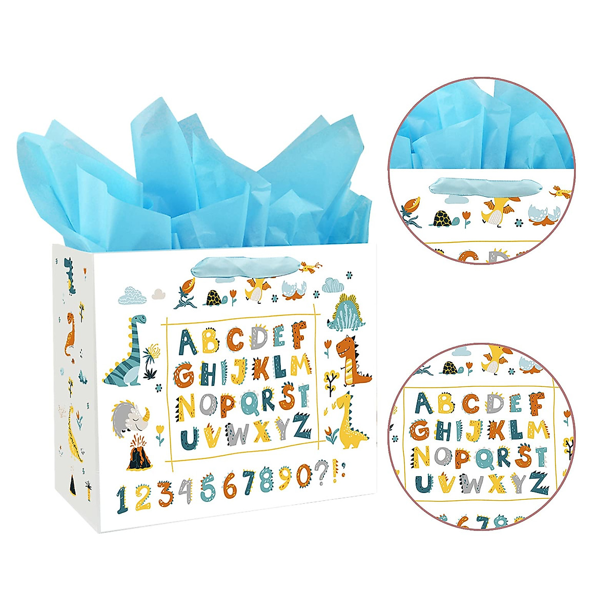 13" Large Dinosaur Baby Boy Gift Bag Baby Shower Birthday Gift Bag with Card and Tissue Papers