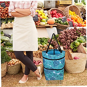 SHOWERORO Foldable Shopping Bag Wheel Oxford Fabric Large Capacity Groceries Shopping Bag Storage Pouch